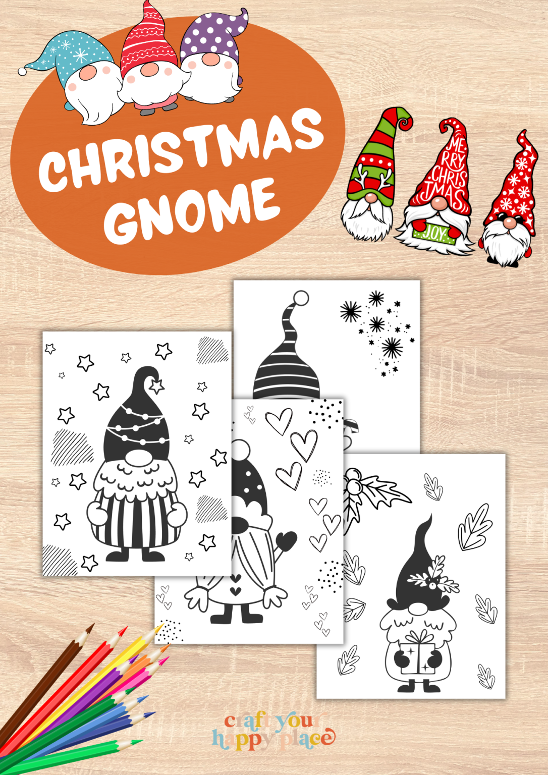 Gnome Christmas Coloring Pages (Free Printable) - Craft Your Happy Place