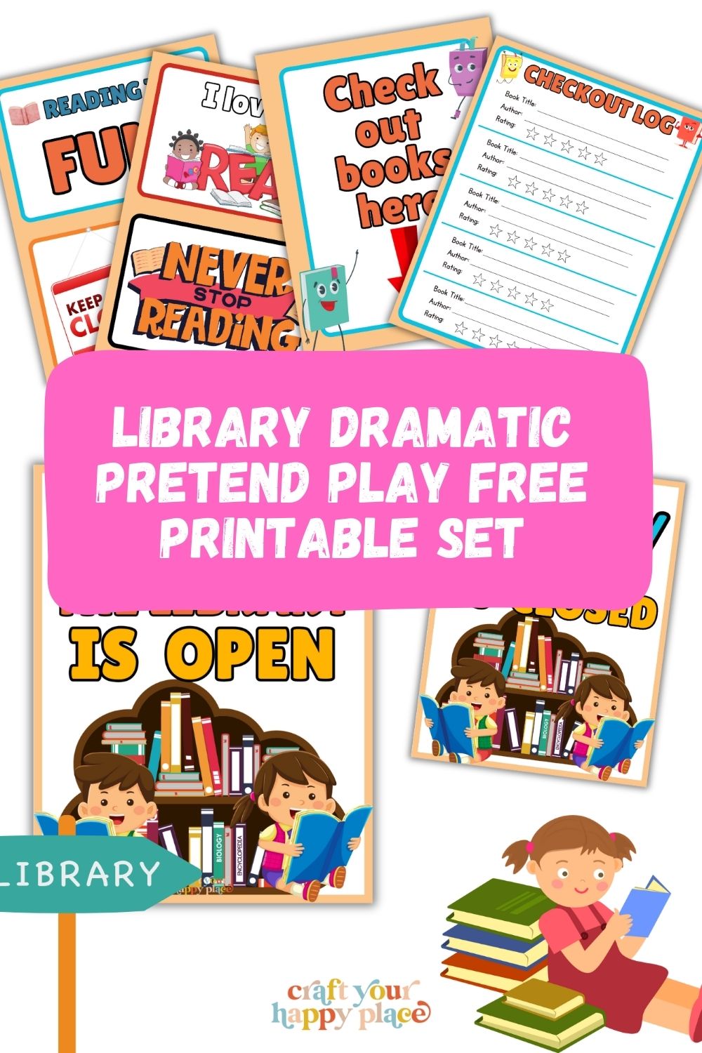 Free Library Dramatic Pretend Play Printable Set - Craft Your Happy Place