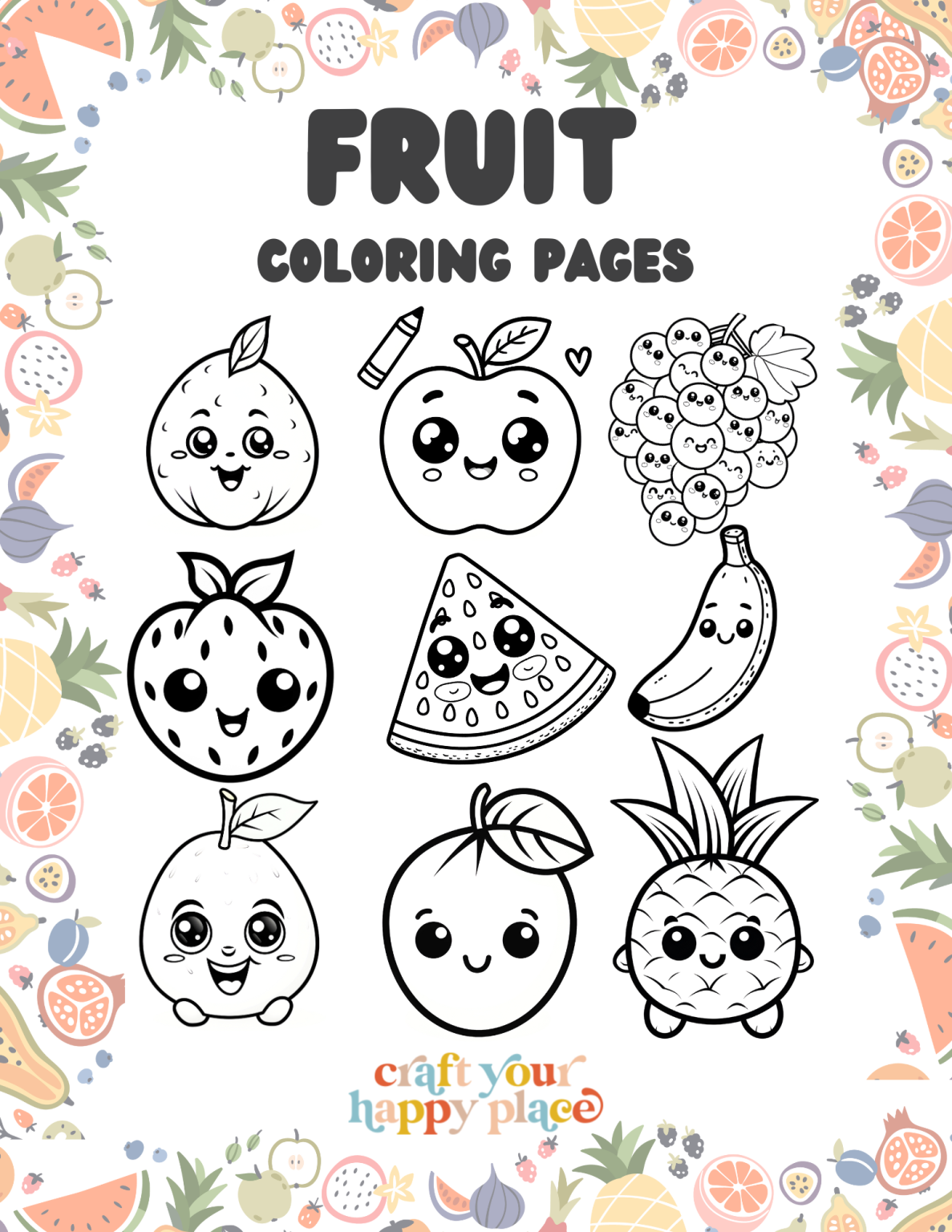 Free Printable Fruit Coloring Pages - Craft Your Happy Place